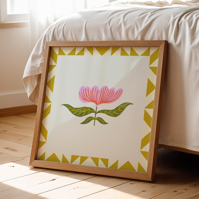 Watercolor Floral Print: Chartreuse Quilted Square Art, Digital ...