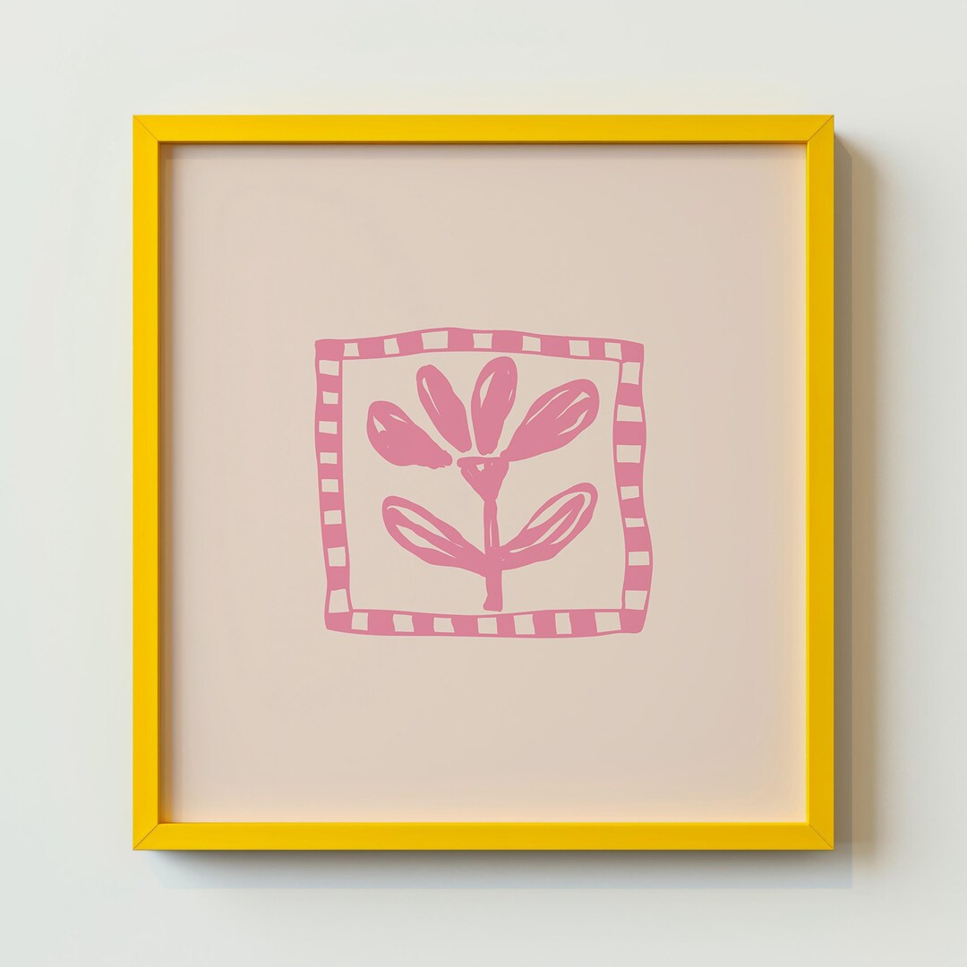 Pink Daisy Doodle Art Print: Square Line Illustration, Digital Download ...