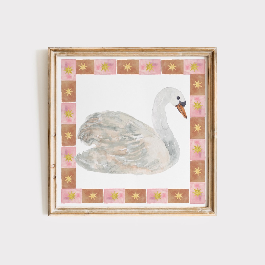 Celestial Swan Square Print: Retro Kitchen or Living Room Art, Digital ...