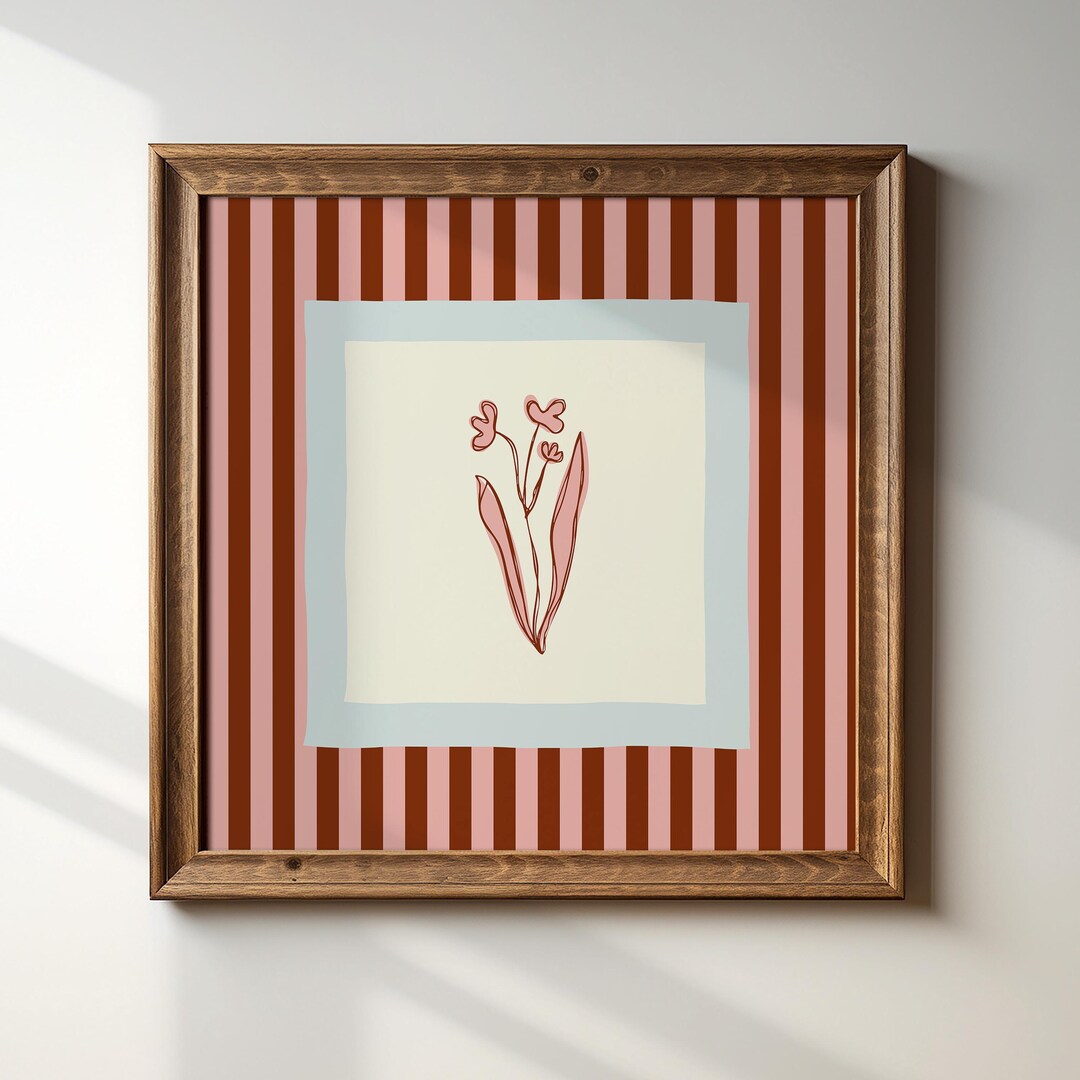 French Style Pink and Maroon Striped Florals Illustration Digital ...