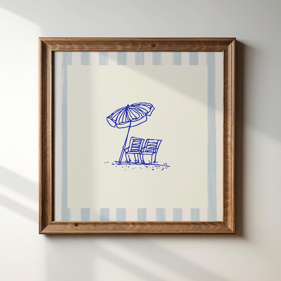 Baby Blue Striped Beach Doodle Square Print, INSTANT Digital ...