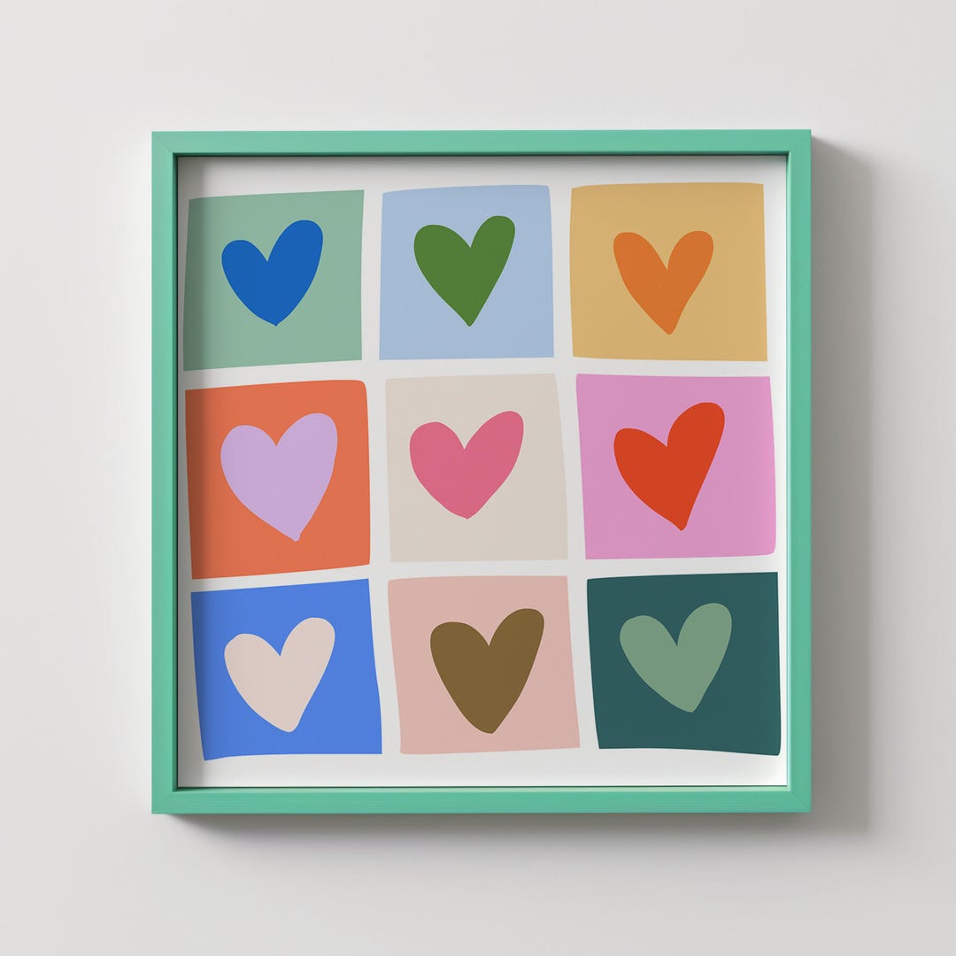 Color Block Heart Print: Trendy Wall Art, Digital Download, Art Print ...