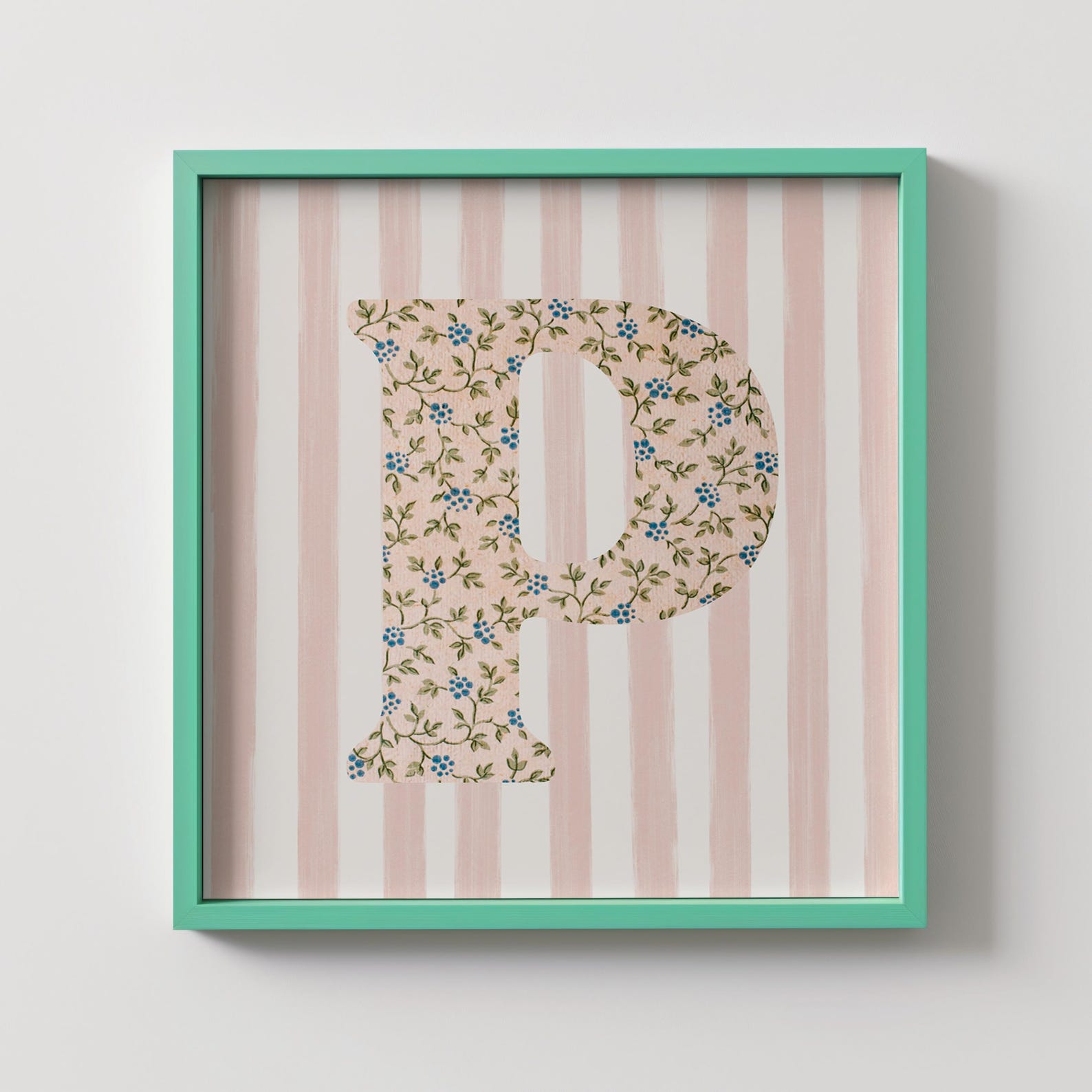 Floral Initial Letter P Print: Vintage Watercolor Initial, Digital ...