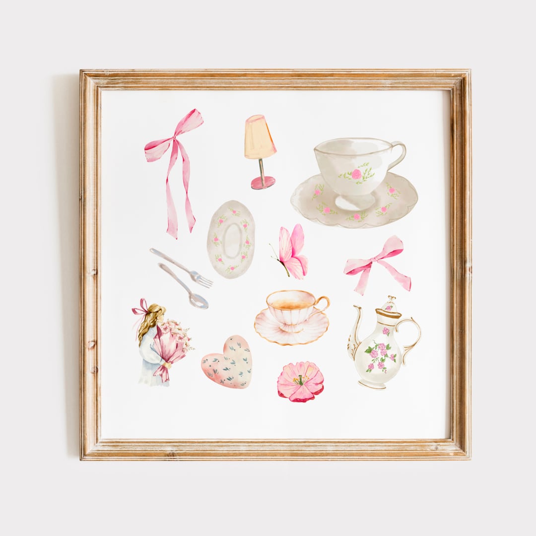 Pink Cottagecore Print: Girlie Bow Decor, Digital Downloads, Art Print ...