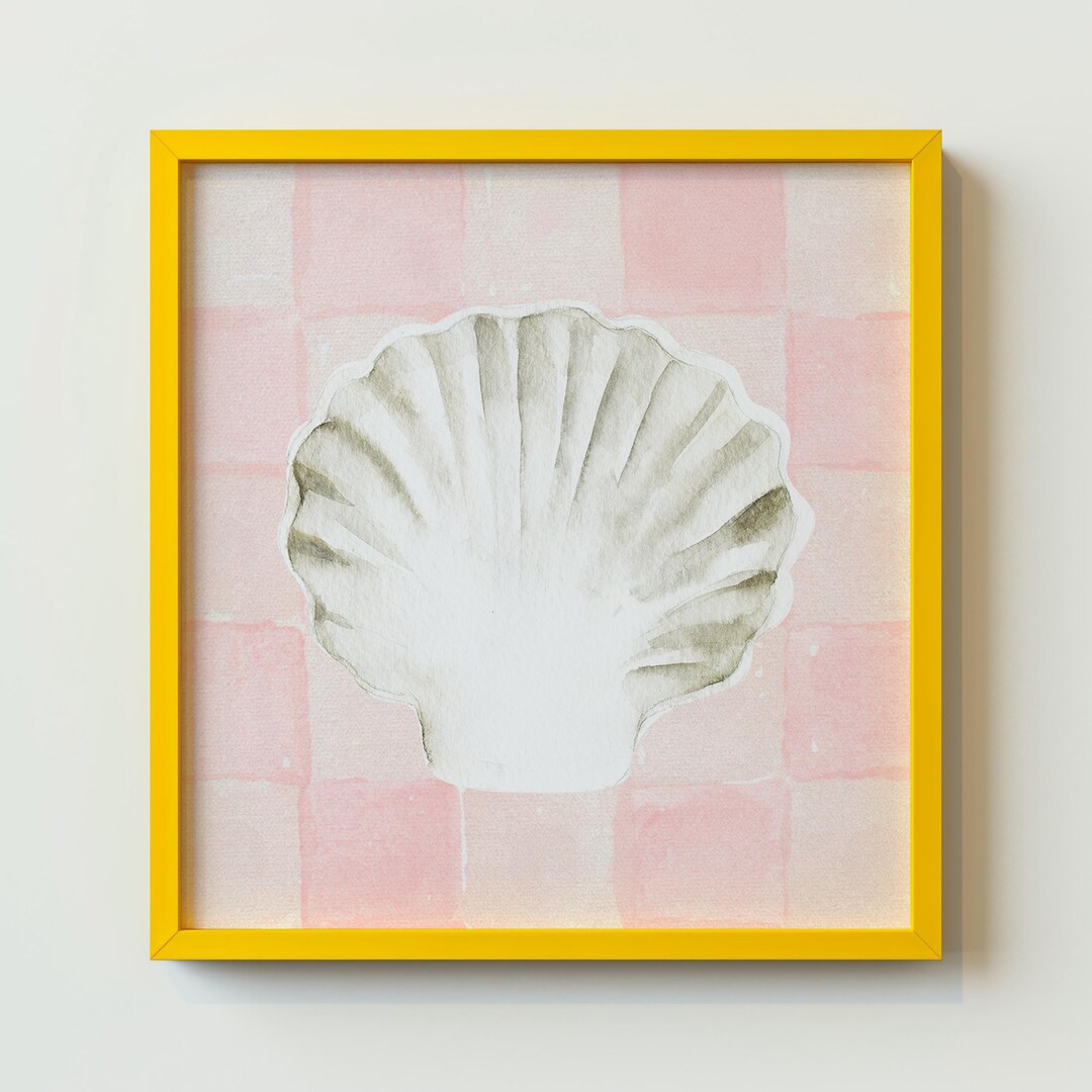 Blush Pink Checkered Shell Painting, Digital Downloadable Wall Art ...