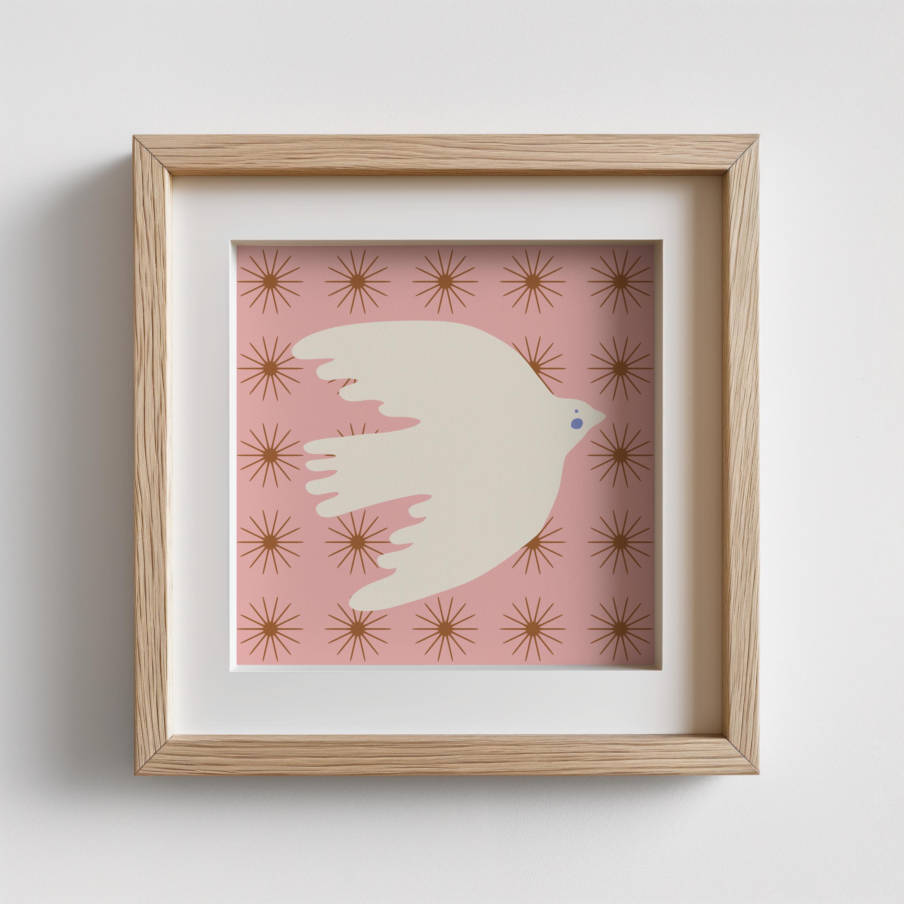 Pink Starry Dove Nursery Print: Abstract Vintage Art, Digital Downloads ...