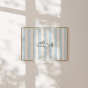 Blue Striped Fish Print, Digital Downloadable Wall Art, Nursery Art ...