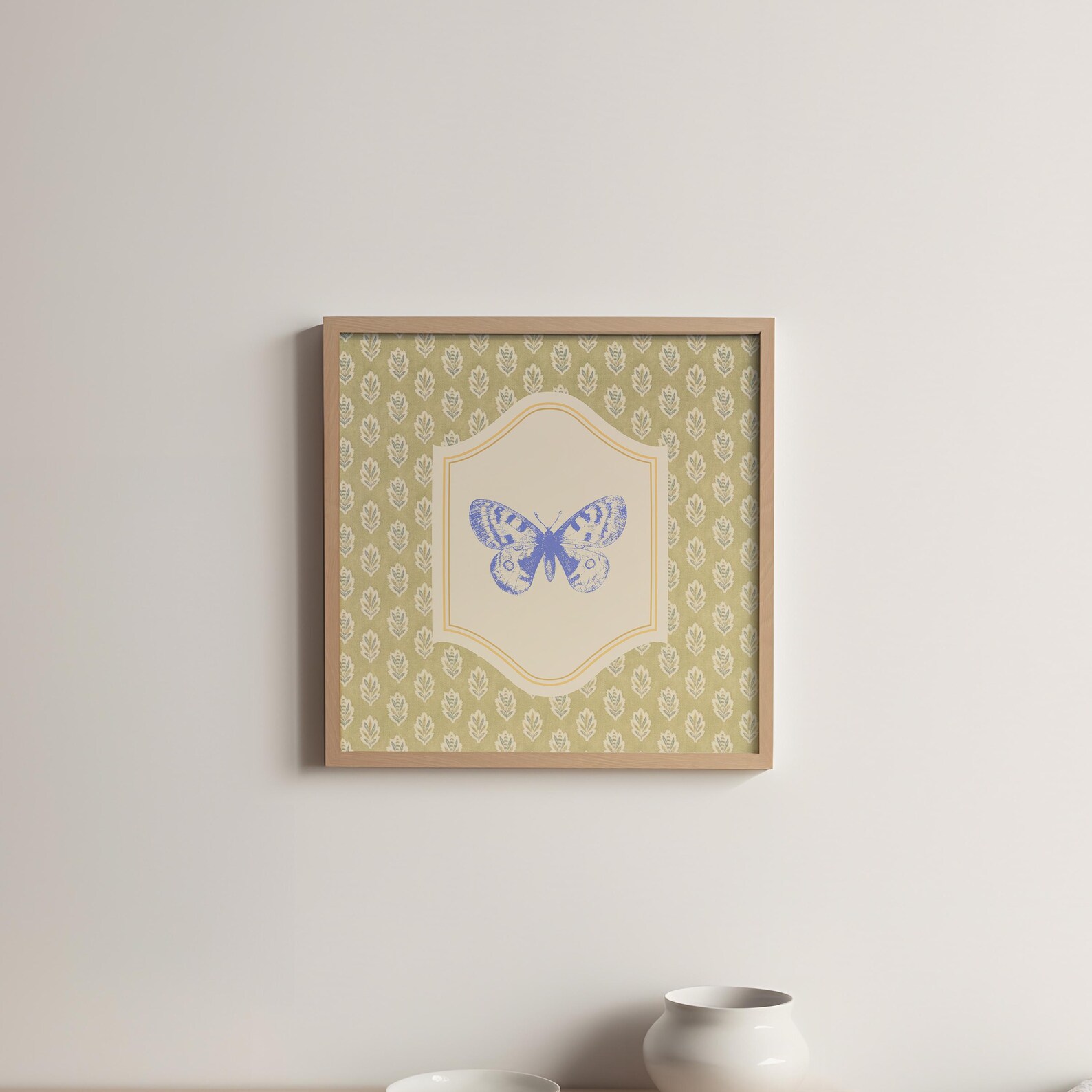 Victorian Butterfly Print: Blue Line Art, Square Wall Decor, Digital ...