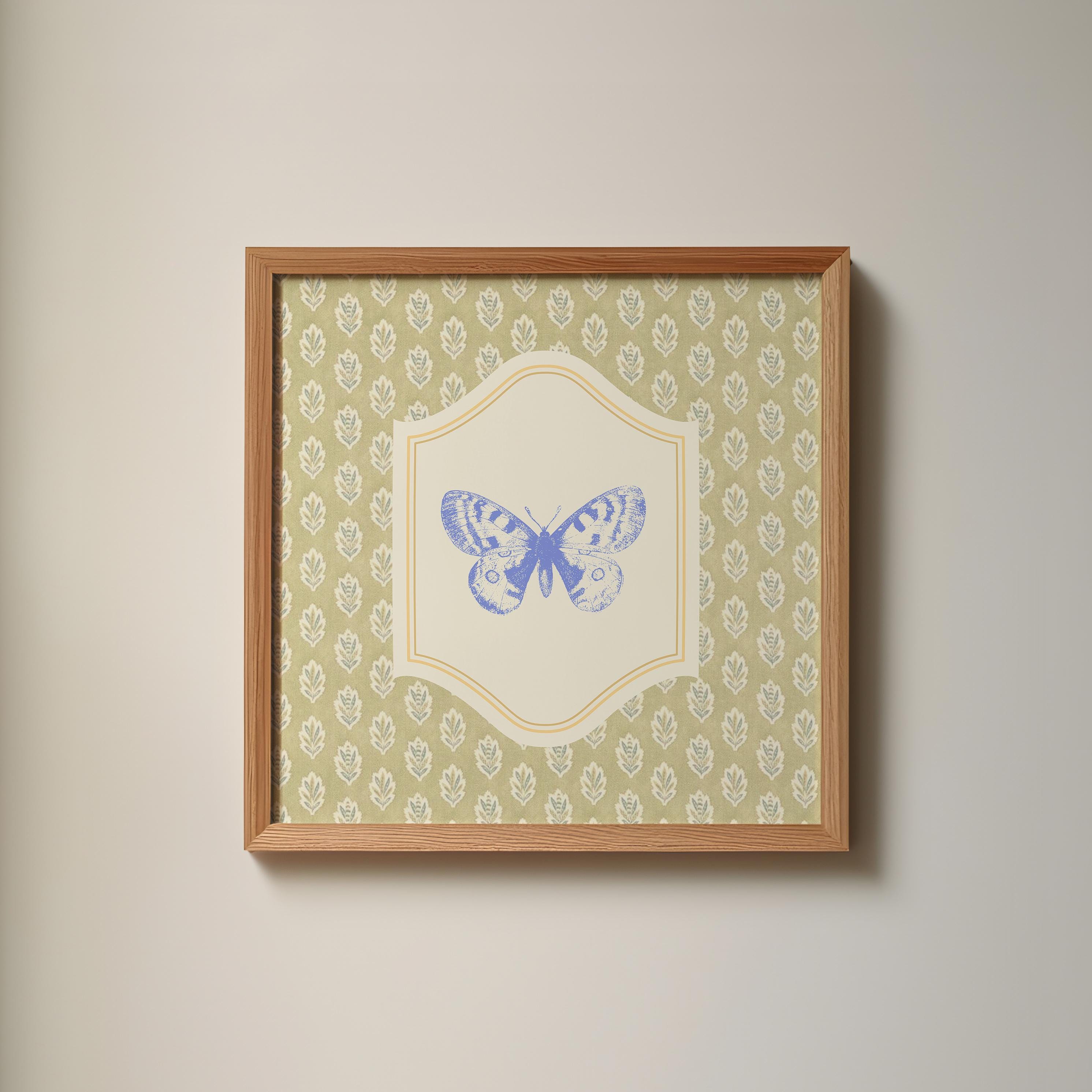 Victorian Butterfly Print: Blue Line Art, Square Wall Decor, Digital ...