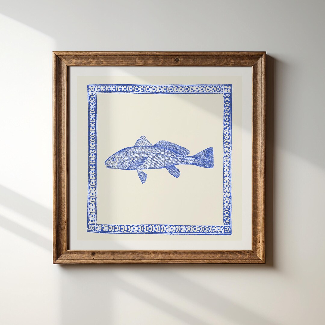 Cobalt Blue Fish Print: Minimalist Illustration, Digital Downloads, Art ...