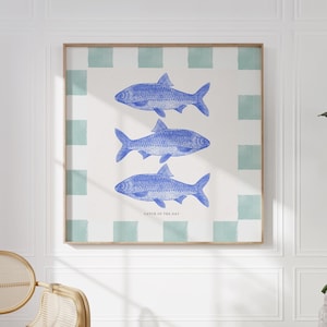Salmon Illustration Print: Trendy Kitchen Wall Art, Digital Downloads ...