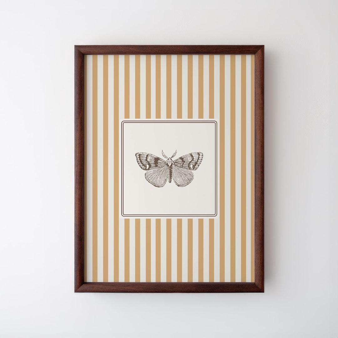 Yellow Striped Butterfly Illustration Print, Vertical Portrait, INSTANT ...
