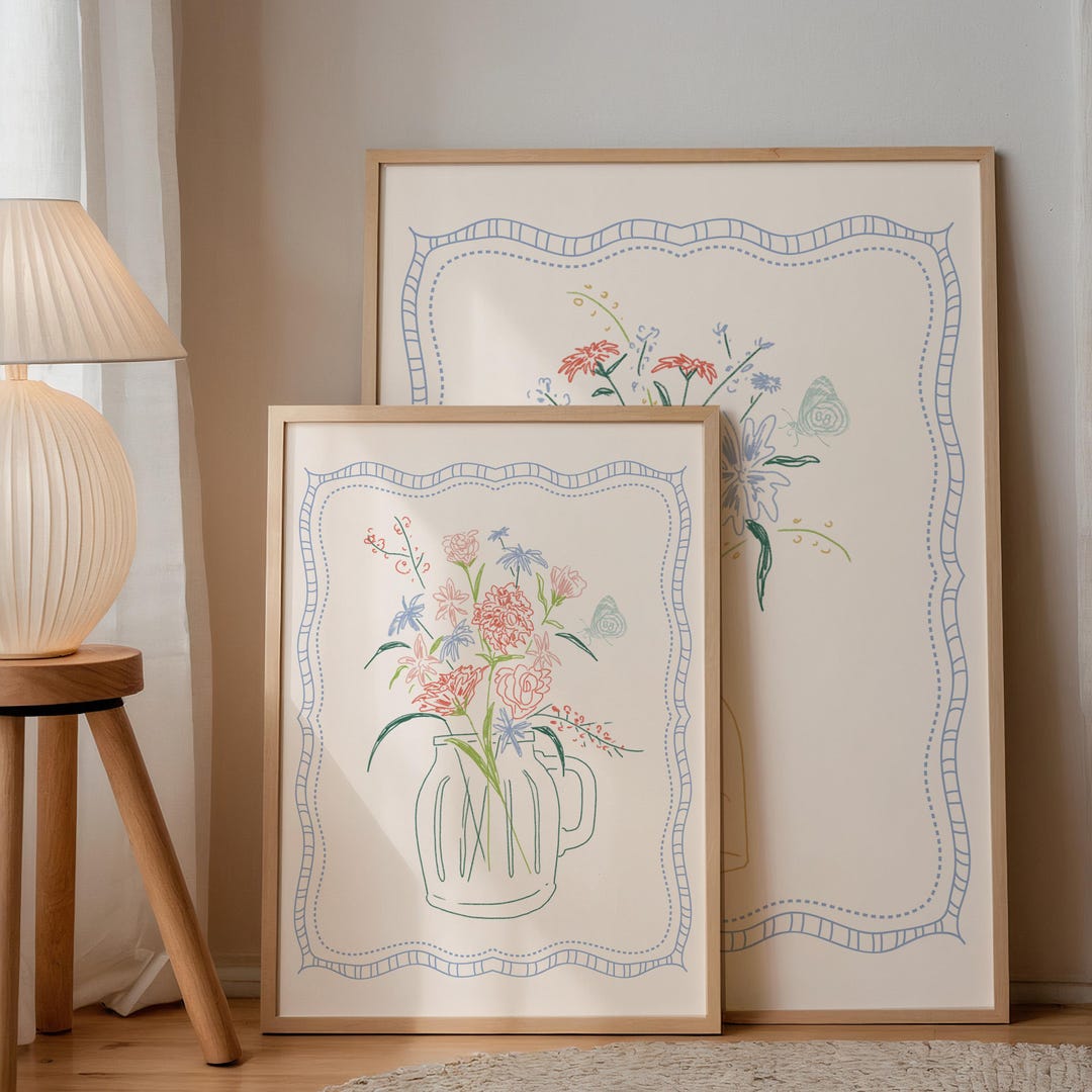 Set of Two, Floral Doodle, Art Prints, Florals, Trendy Decor, English ...