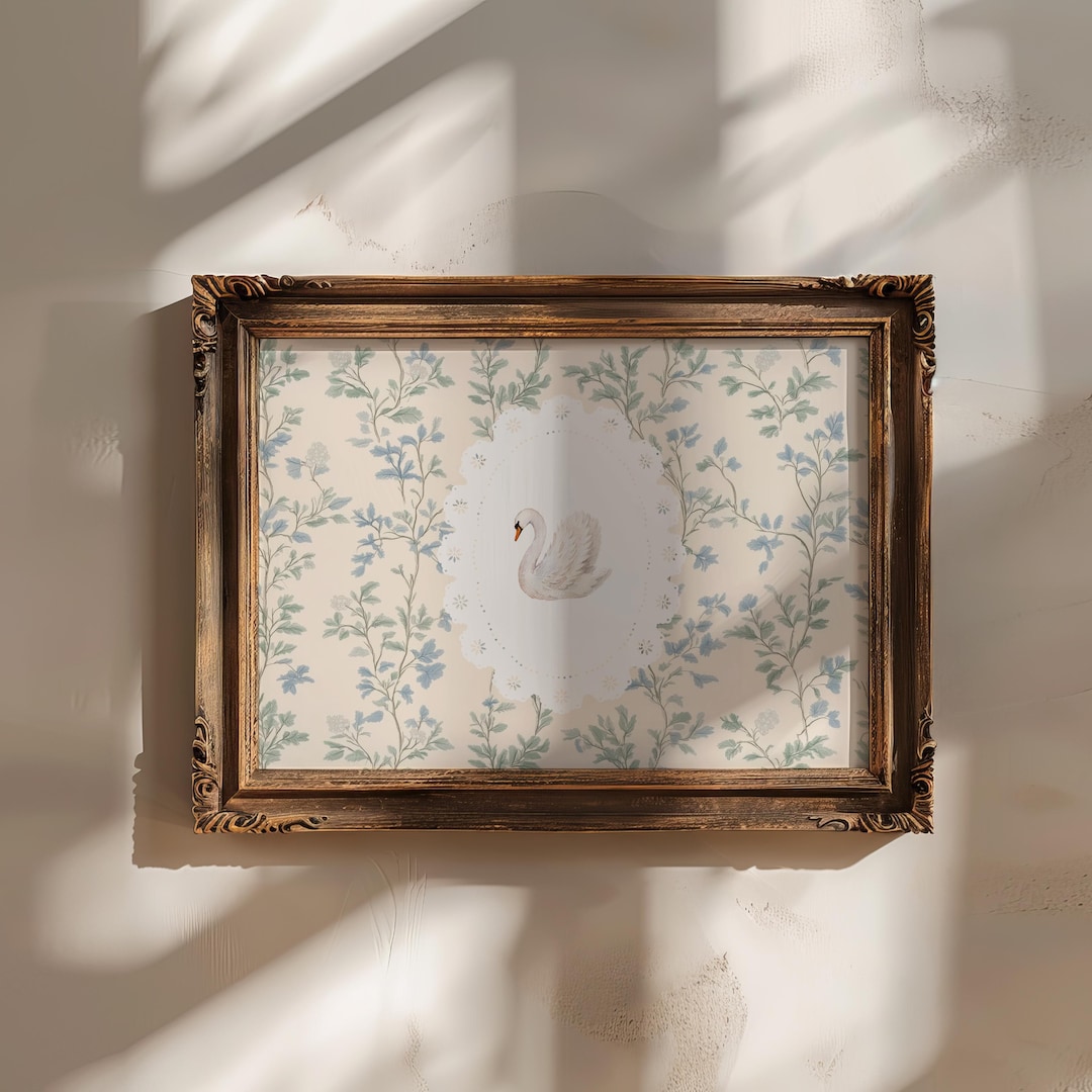 Swan Vintage Inspired Victorian Watercolor Floral Digital Prints ...