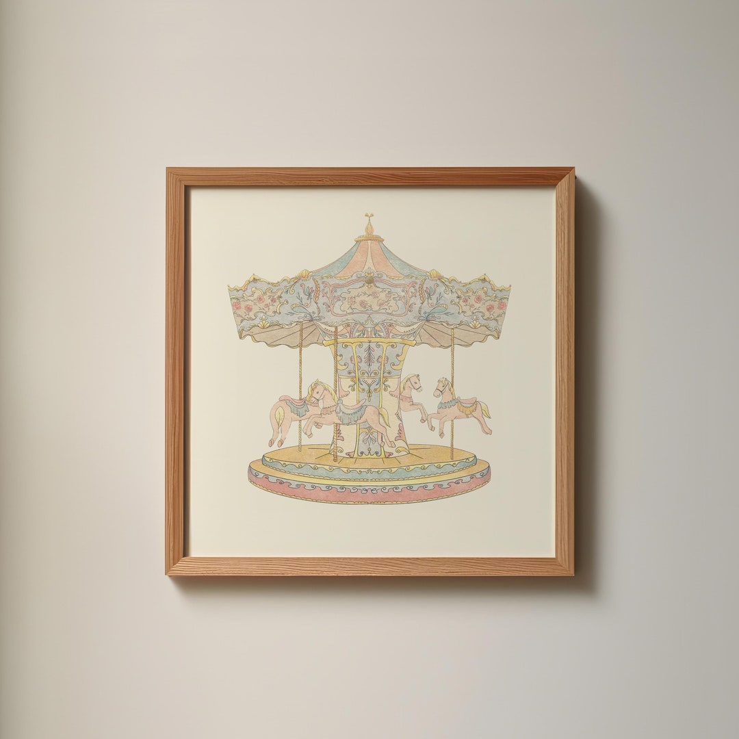 Vintage Carousel Print, Digital Download Wall Art, Trendy Decor, Living ...