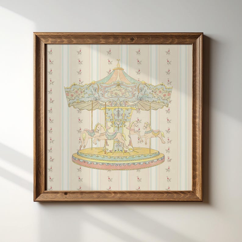 Floral Striped Vintage Carousel Print, Digital Download Wall Art ...
