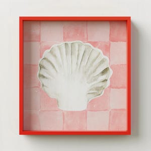 Deep Pink Checkered Shell Painting, Digital Downloadable Wall Art ...