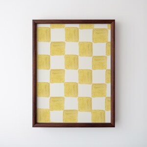 Butter Yellow Checkered Print Art Print, Trendy Watercolor Wall Art ...