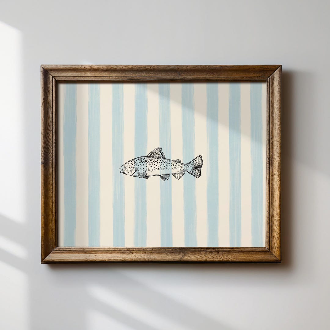 Blue Striped Fish Print, Digital Downloadable Wall Art, Nursery Art ...
