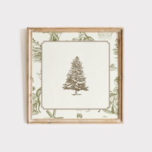 Vintage Green Toile Pine Tree Print, Digital Download Wall Art, Trendy ...