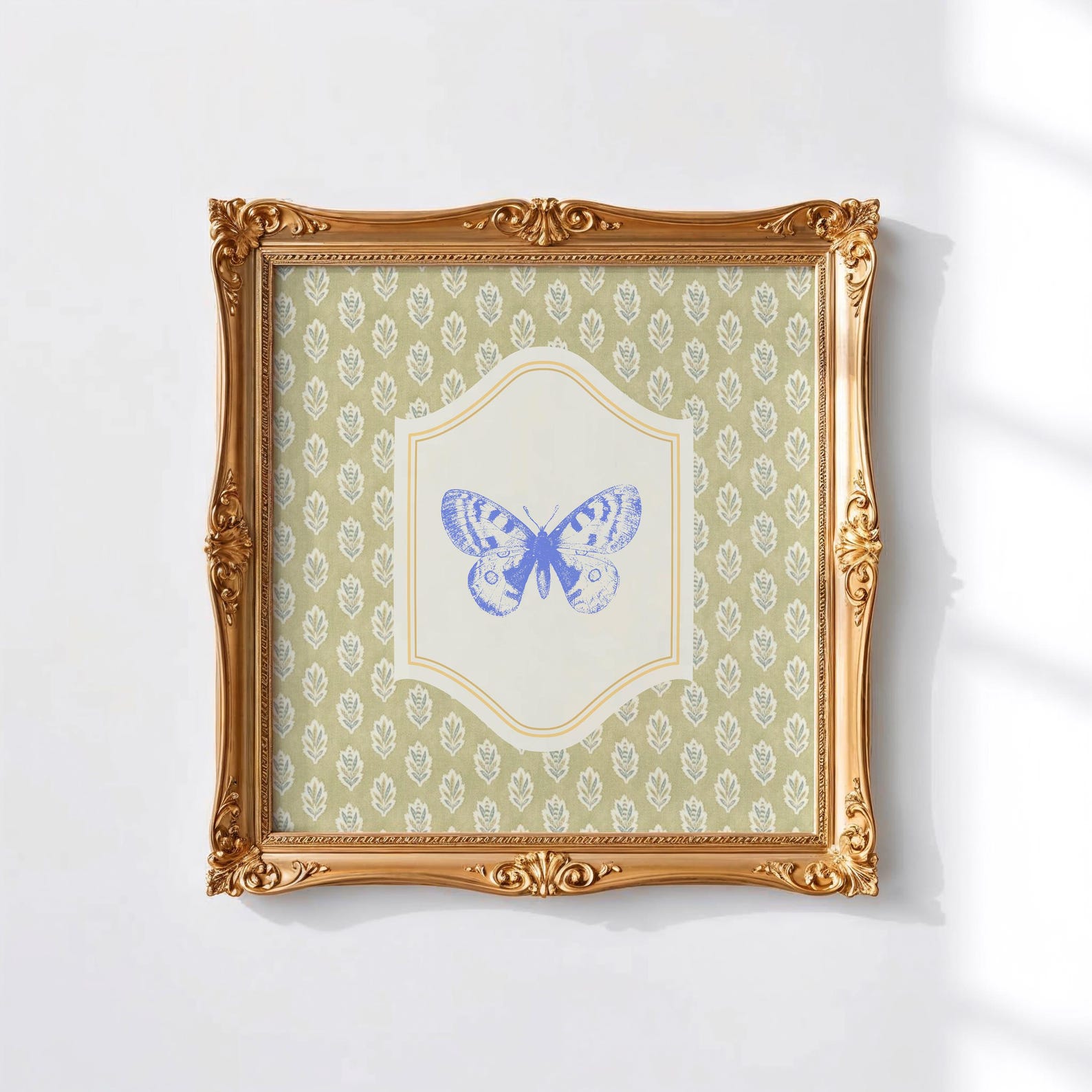 Victorian Butterfly Print: Blue Line Art, Square Wall Decor, Digital ...