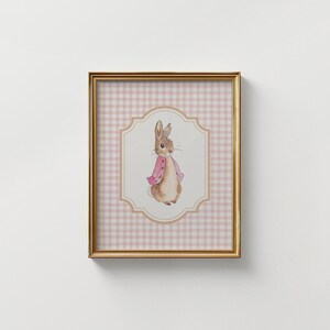 Blush Gingham Pink Flopsy Peter Rabbit Illustration Print, Digital ...