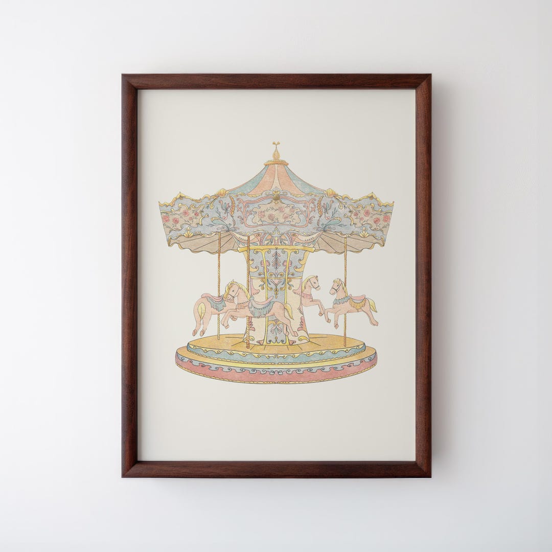 Vintage Carousel Print, Vertical, Whimsical Nursery Decor, Digital ...