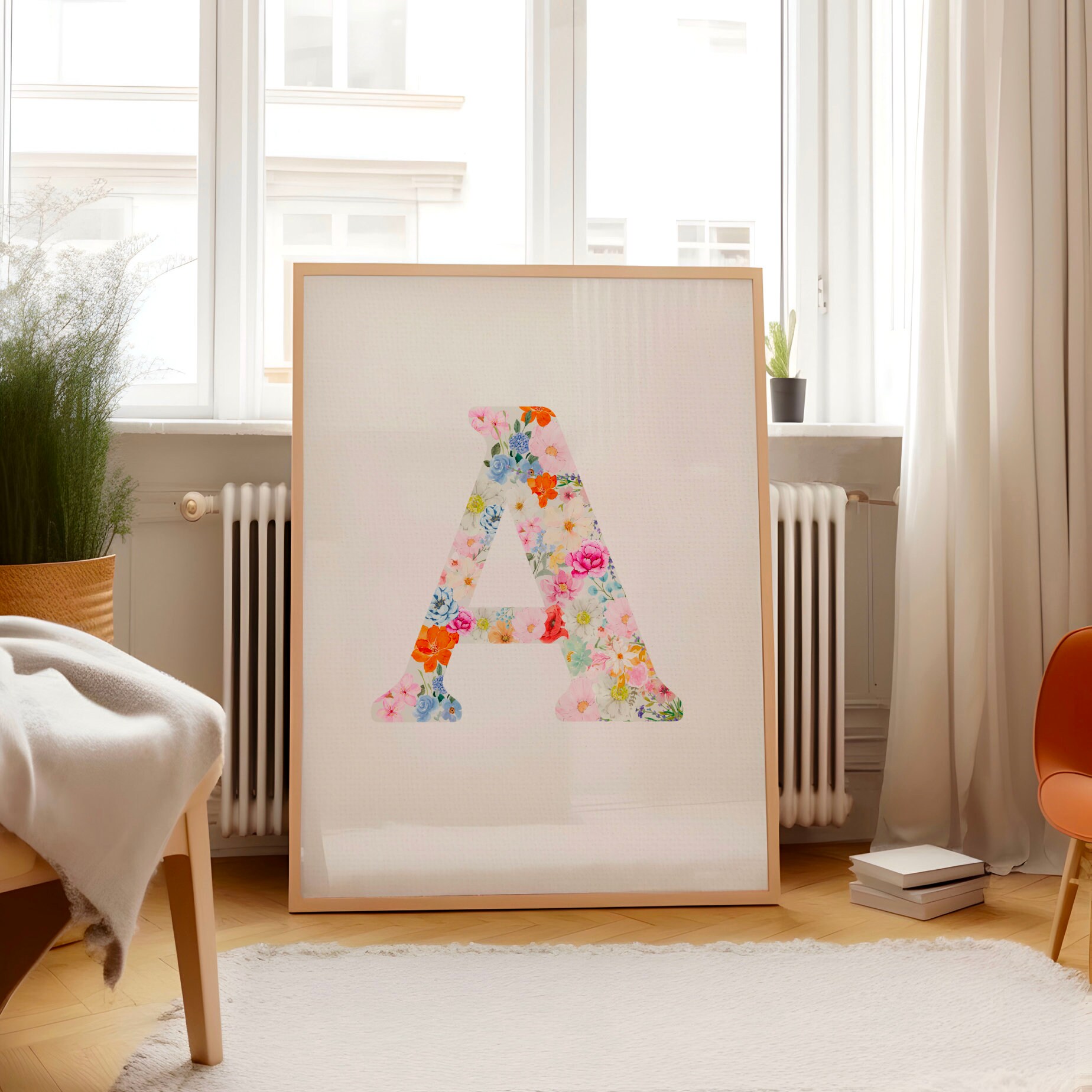 A, Initial Digital Print, Floral Letter, Digital Download, Watercolor ...