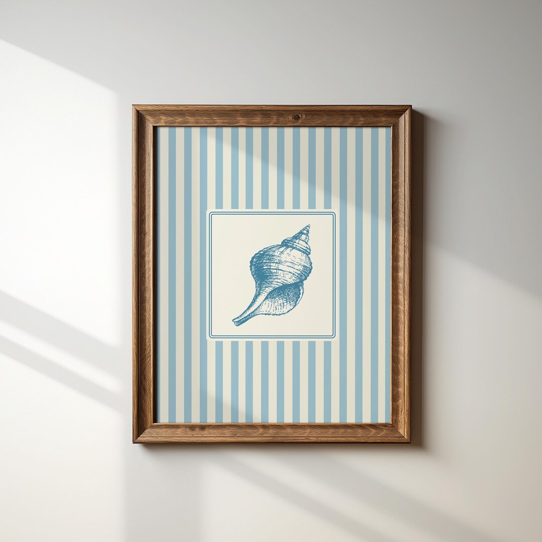 Minimalist French Blue Conch Shell Print, Vertical, INSTANT Digital ...
