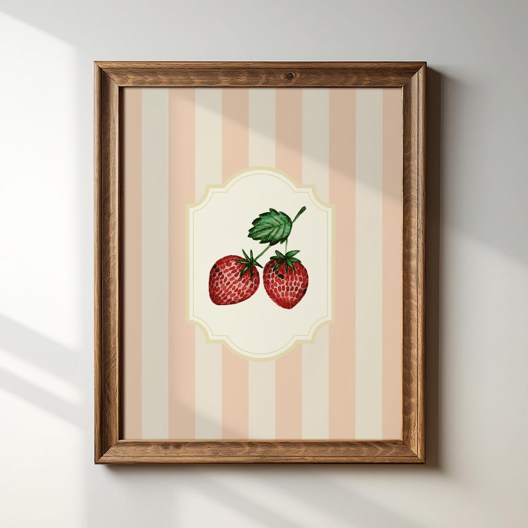 Pink Striped Strawberry Print: Trendy Nursery Wall Art, Digital ...
