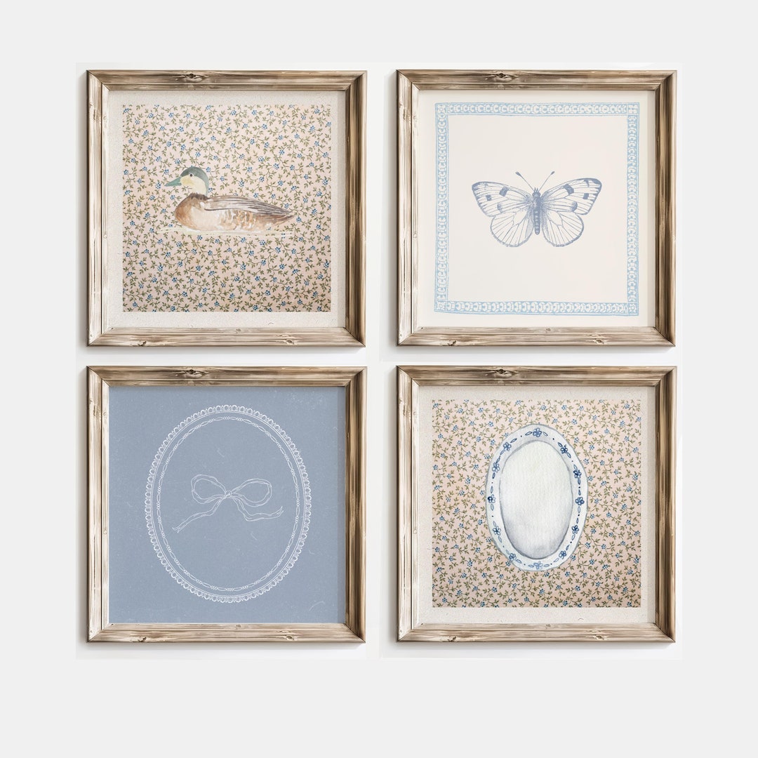 Set of 4 Prints, Vintage Grandma Art Print Bundle: Cottagecore Decor ...