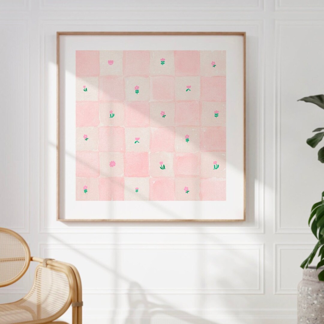Pink Watercolor Checkered Square Print, INSTANT Digital Downloadable ...
