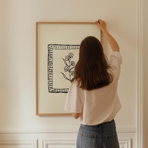 Squiggle Framed Daisies Print: Floral Line Art, Digital Downloads, Art ...