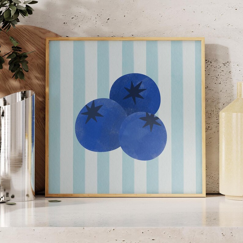 Striped Blueberry Print: Trendy Kitchen Wall Art, Digital Download, Art ...
