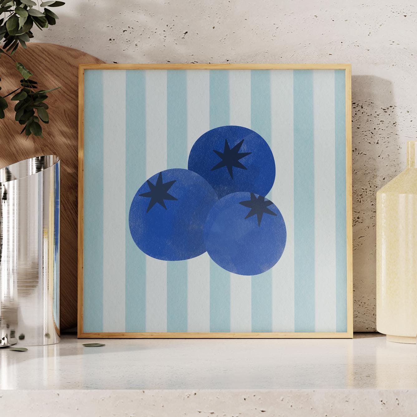 Striped Blueberry Print: Trendy Kitchen Wall Art, Digital Downloads ...