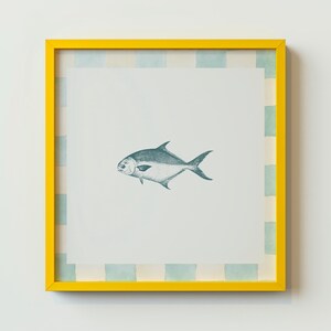 Watercolor Baby Blue Checkered Fish Print, INSTANT Digital Downloadable ...