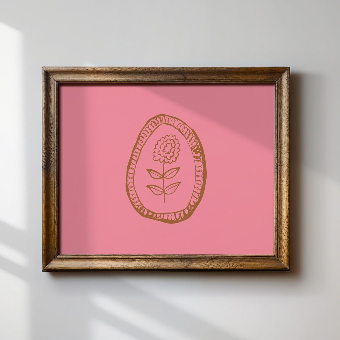 Pink Brown Squiggle Daisy Horizontal Doodle Line Illustration Print ...