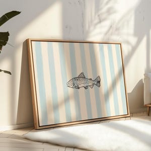 Blue Striped Fish Print, Digital Downloadable Wall Art, Nursery Art ...