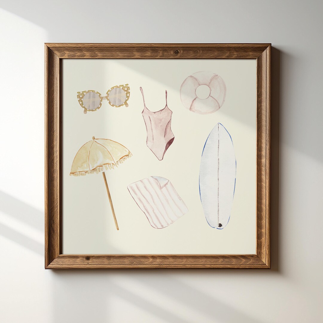 Watercolor Beach Day Print, INSTANT Digital Downloadable Wall Art ...