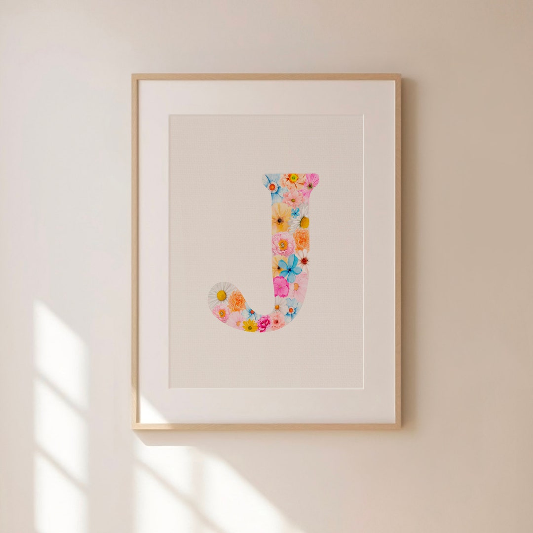 J, Initial Digital Print, Floral Letter, Digital Download, Watercolor ...