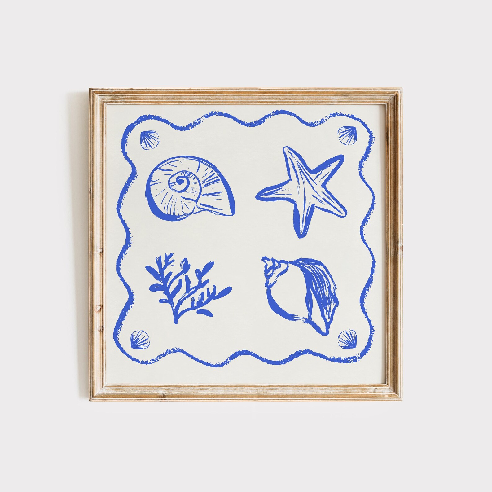 Coastal Print: Blue Seaside Shells Illustration, Digital Downloads, Art ...