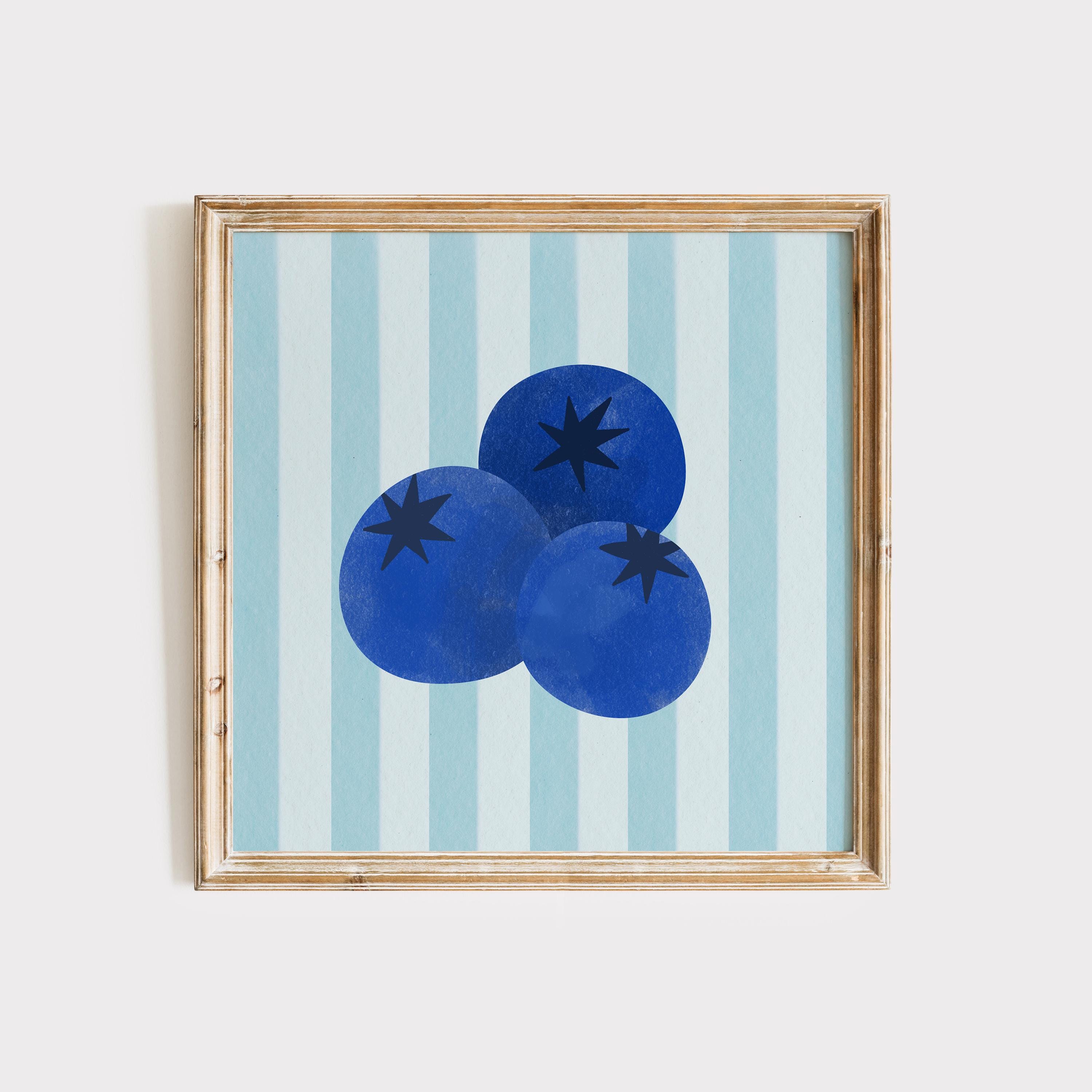 Striped Blueberry Print: Trendy Kitchen Wall Art, Digital Downloads ...