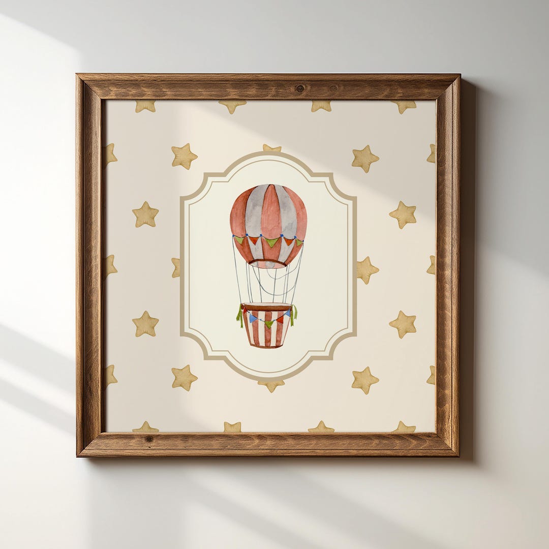Hot Air Balloon Star Nursery Print: Vintage Trendy Decor, Digital ...