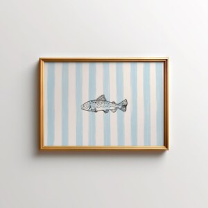 Blue Striped Fish Print, Digital Downloadable Wall Art, Nursery Art ...