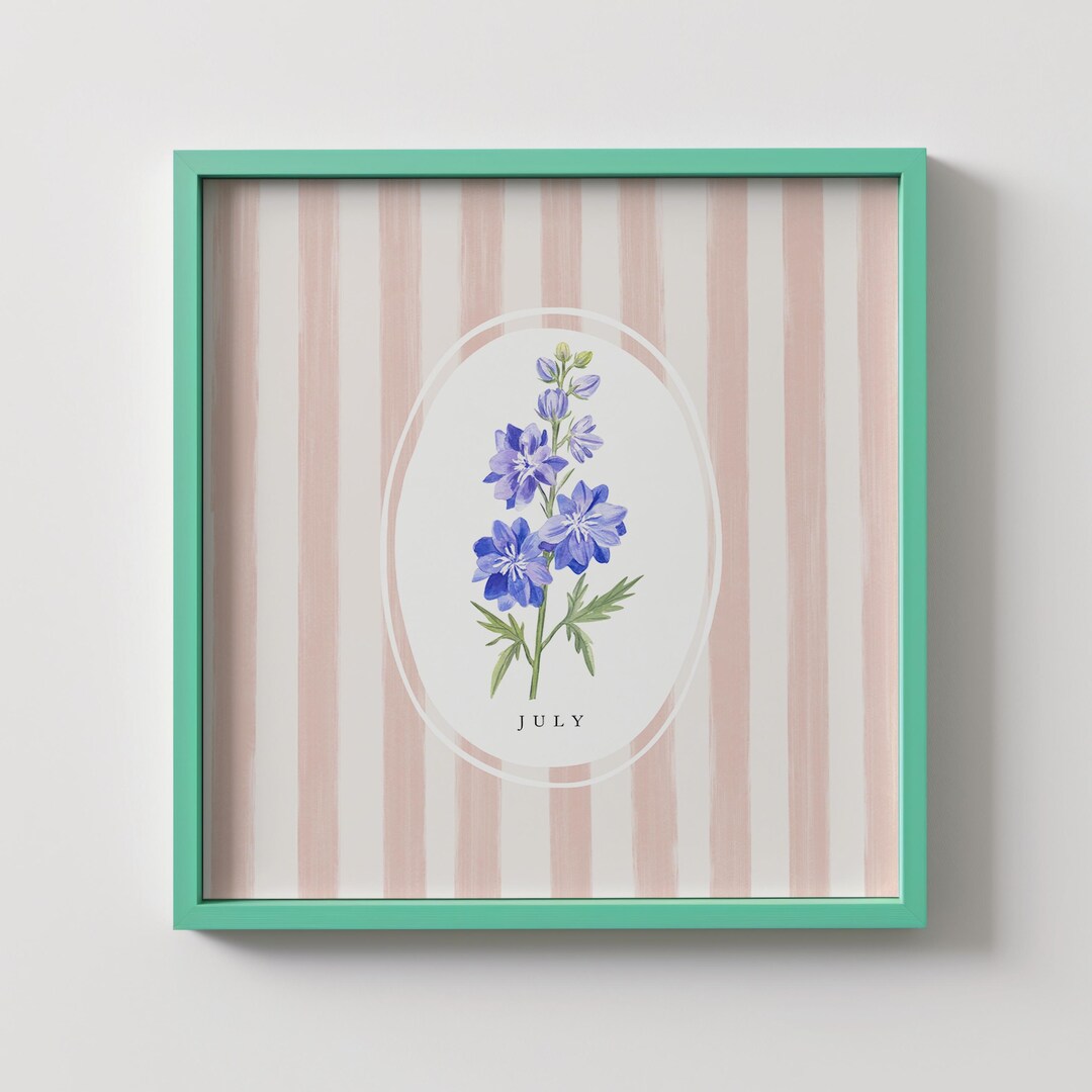 JULY, Larkspur, Birth Month Flower Print, Square, Gift Idea, INSTANT ...
