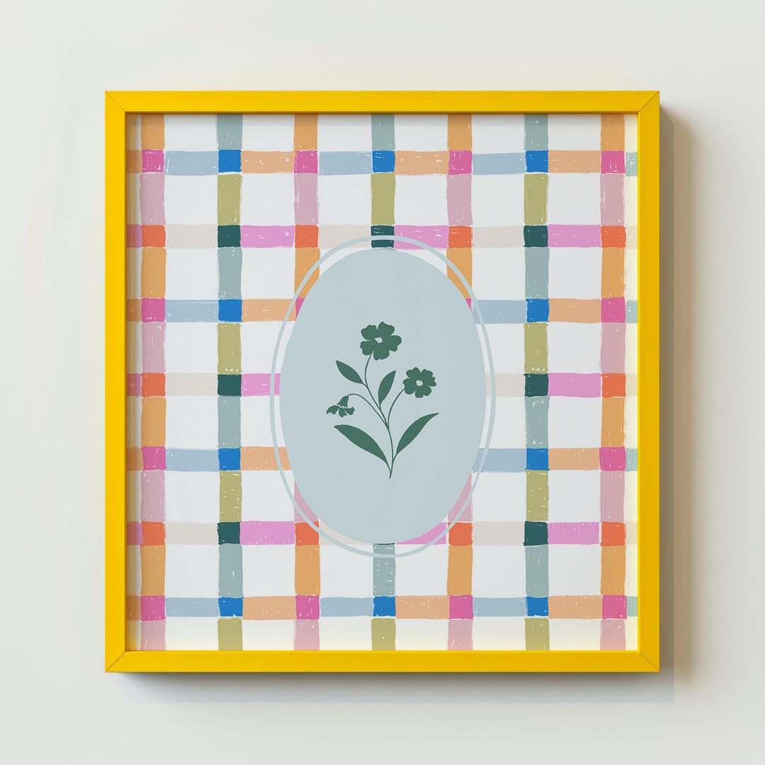 Floral Check Print: Colorful Hand Drawn Wall Art, Digital Downloads ...