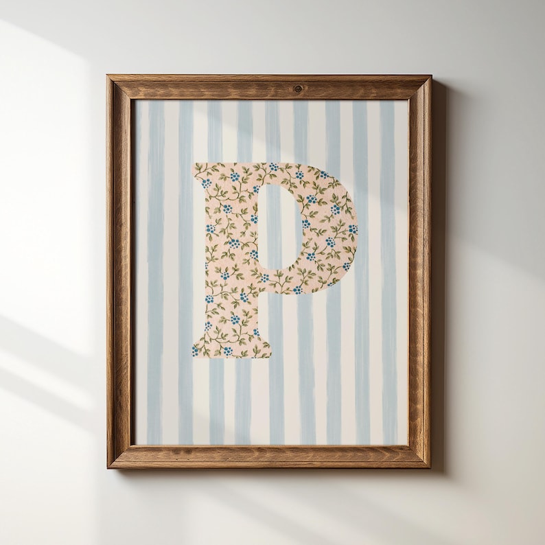 Floral Initial Letter P Print: Watercolor Initial Art, Digital ...