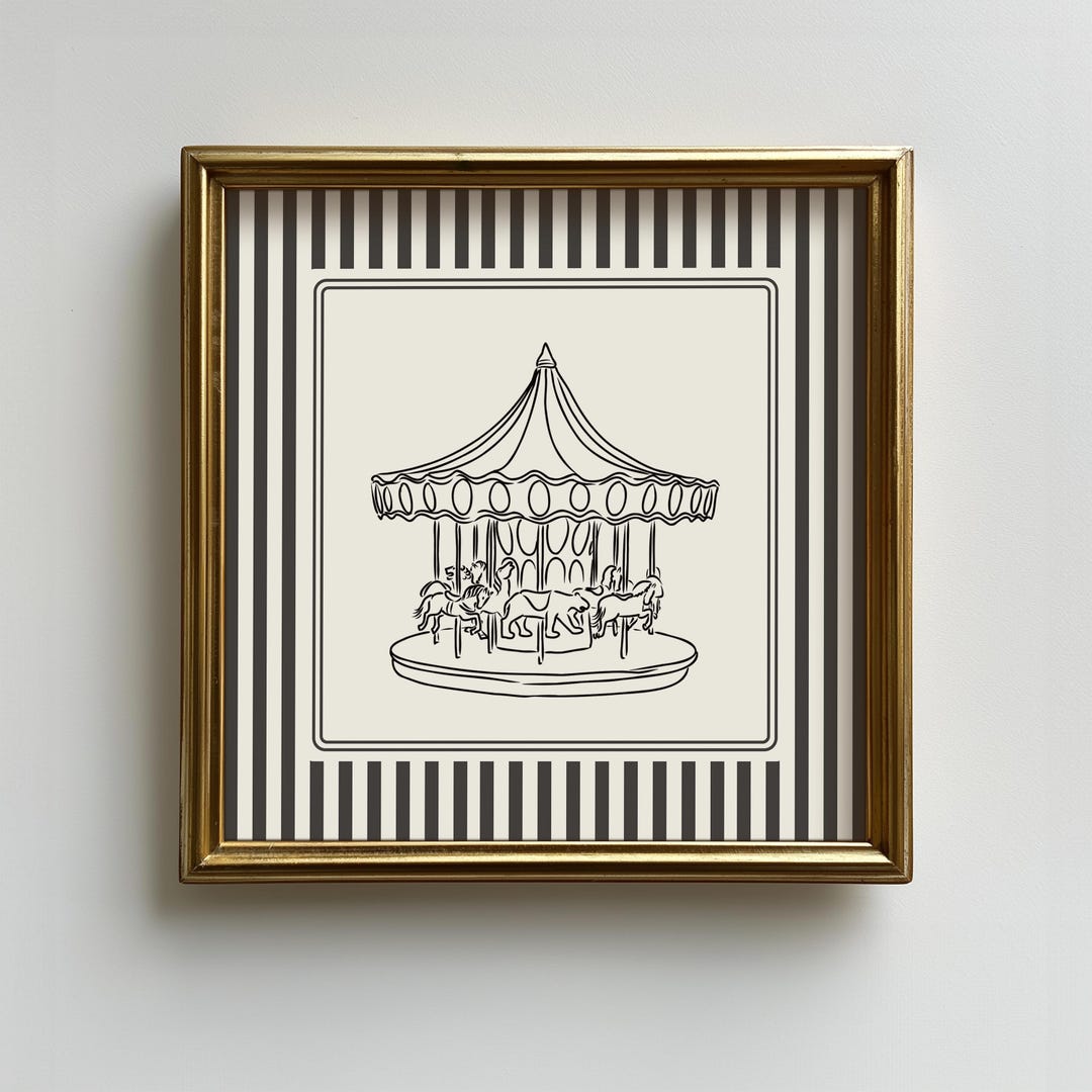 Minimalist Carousel Black and White Square Print, INSTANT Digital ...