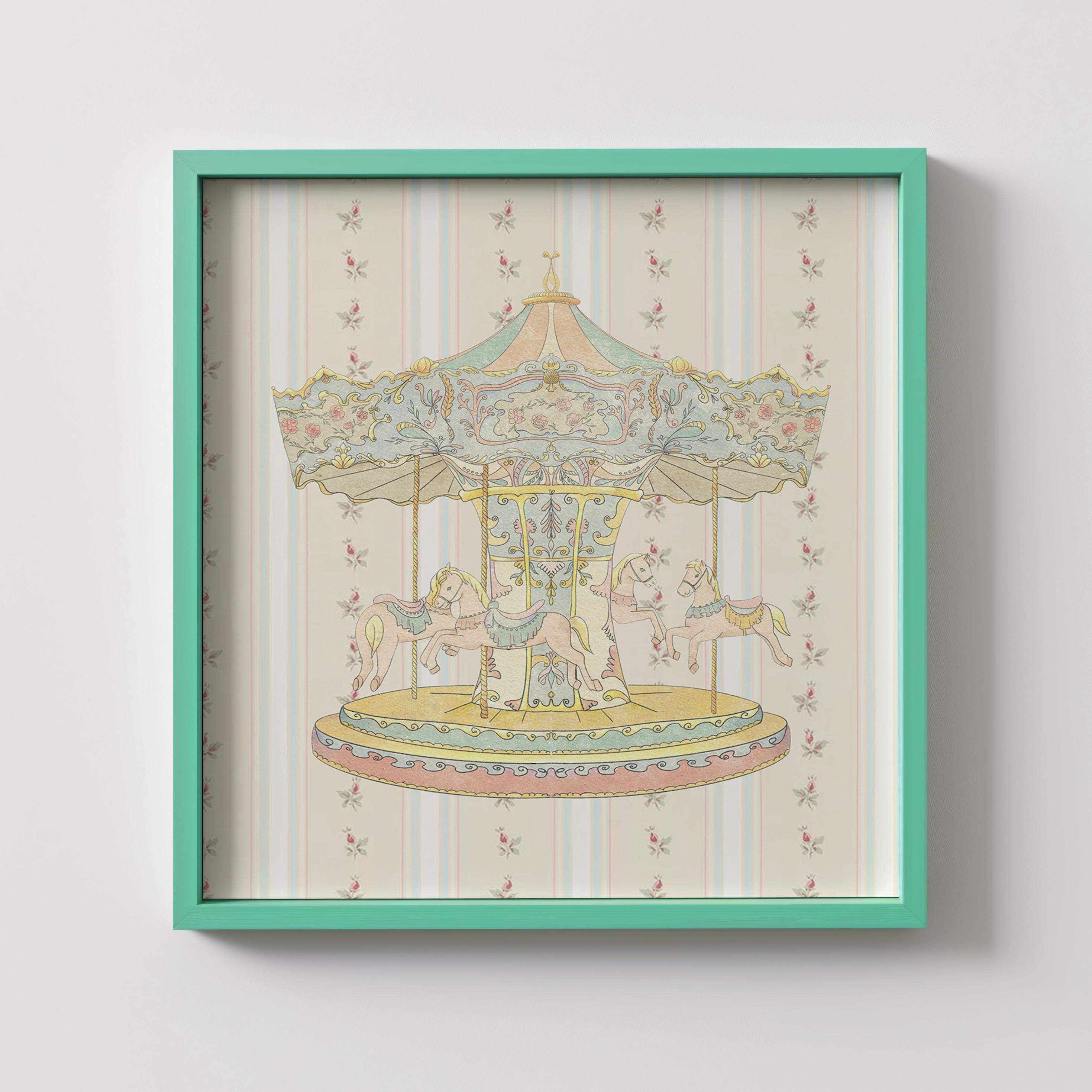 Floral Striped Vintage Carousel Print, Digital Download Wall Art ...