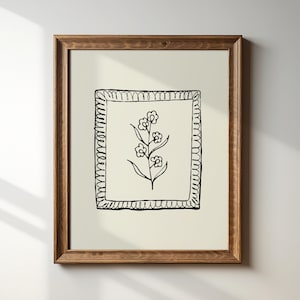 Squiggle Framed Daisies Print: Floral Line Art, Digital Downloads, Art ...